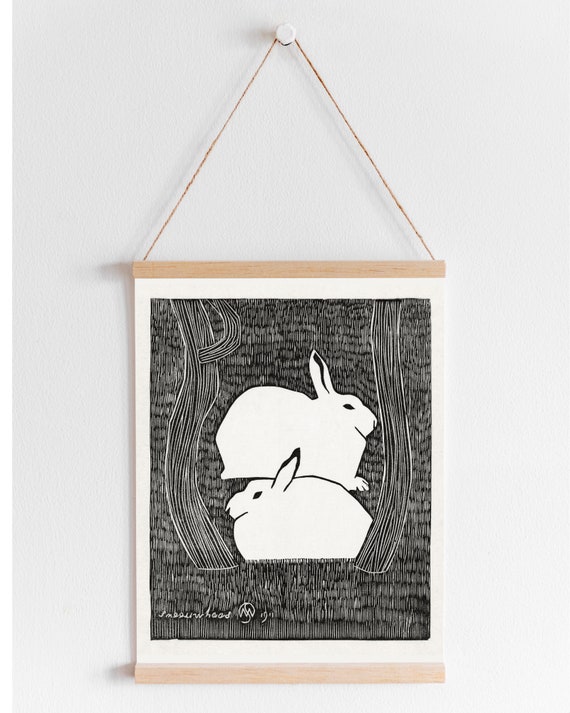 RABBIT WOODBLOCK PRINT Vintage Art digital download | Etsy