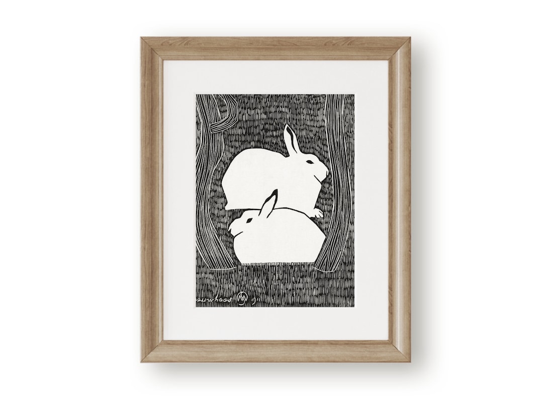 RABBIT WOODBLOCK PRINT Vintage Art Digital Download - Etsy