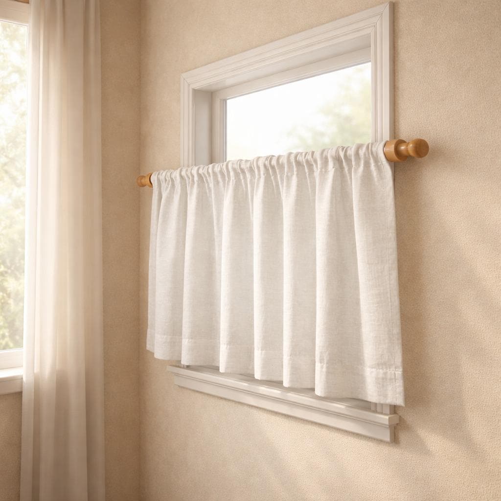 White Linen Cafe Curtain, Short Window Curtain, Farmhouse Kitchen ...