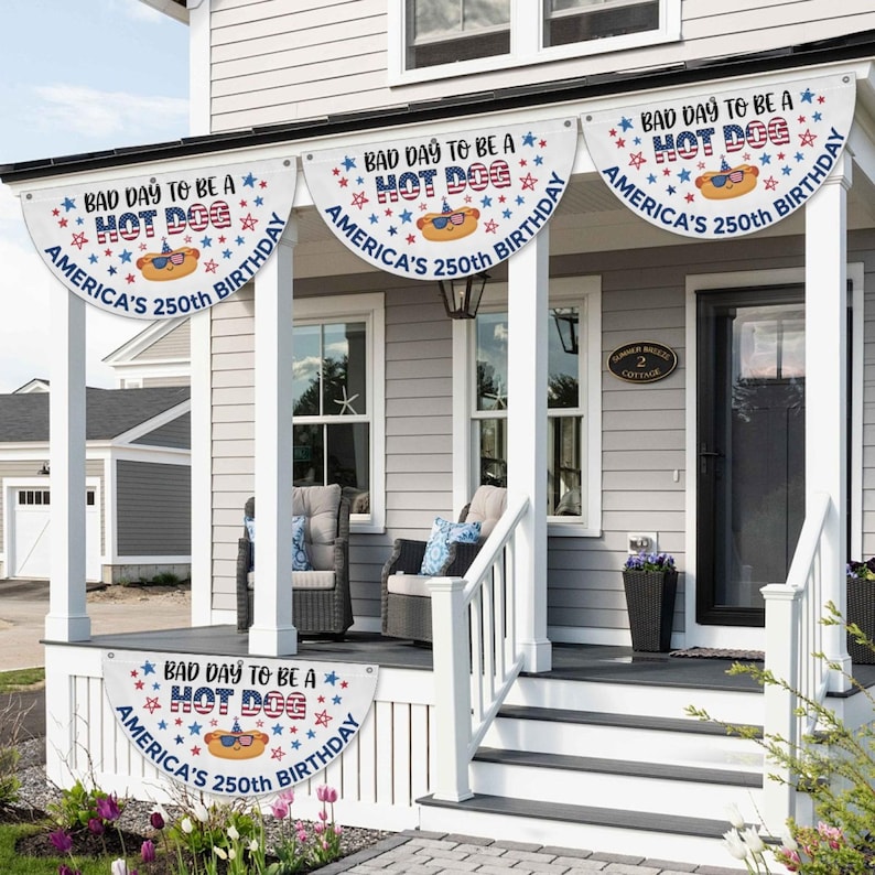 Bad Day to Be A Hot Dog Bunting Flag Funny America 250th Birthday Decor ...