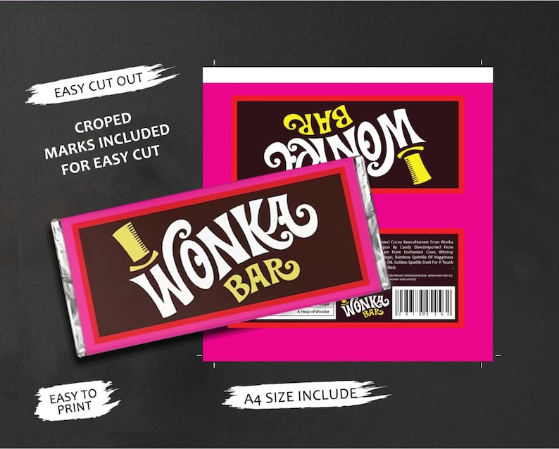 Wonka Chocolate Bar Label PDF, Willy Wonka Party, 1.55oz Digital PDF ...