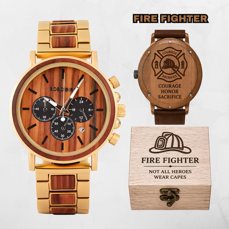 Personalized Firefighter Gift | Engraved Wooden Watch | Fire Academy ...