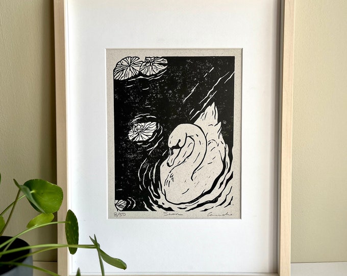 Swan, Original Artwork, Linocut Print, Wall Art 8x10" - Etsy