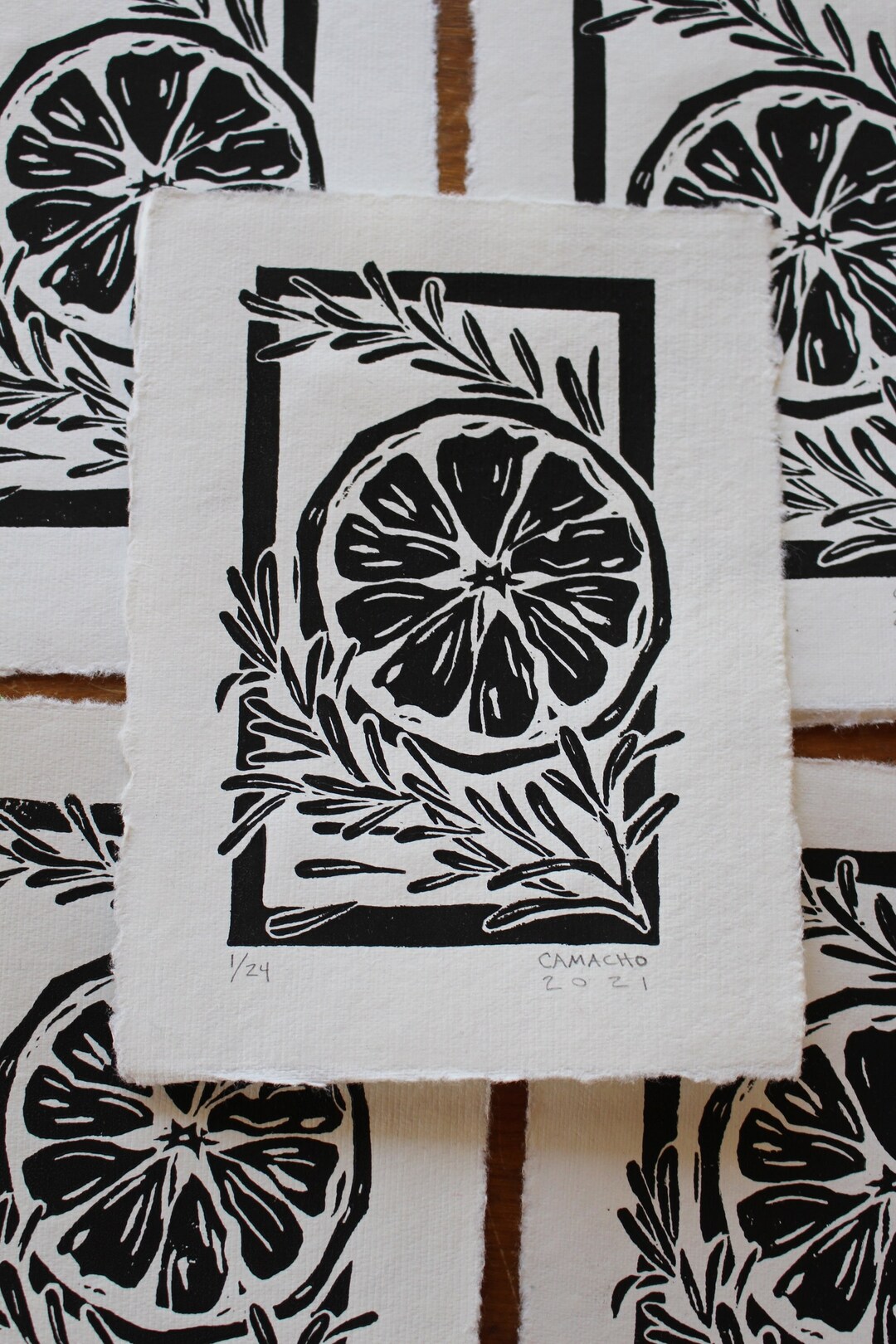 Orange and Rosemary 5x7, Original Block Print, Wall Art - Etsy UK