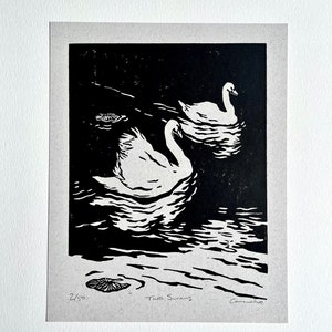 Two Swans, Original Artwork, Linocut Print, Wall Art 8x10" - Etsy