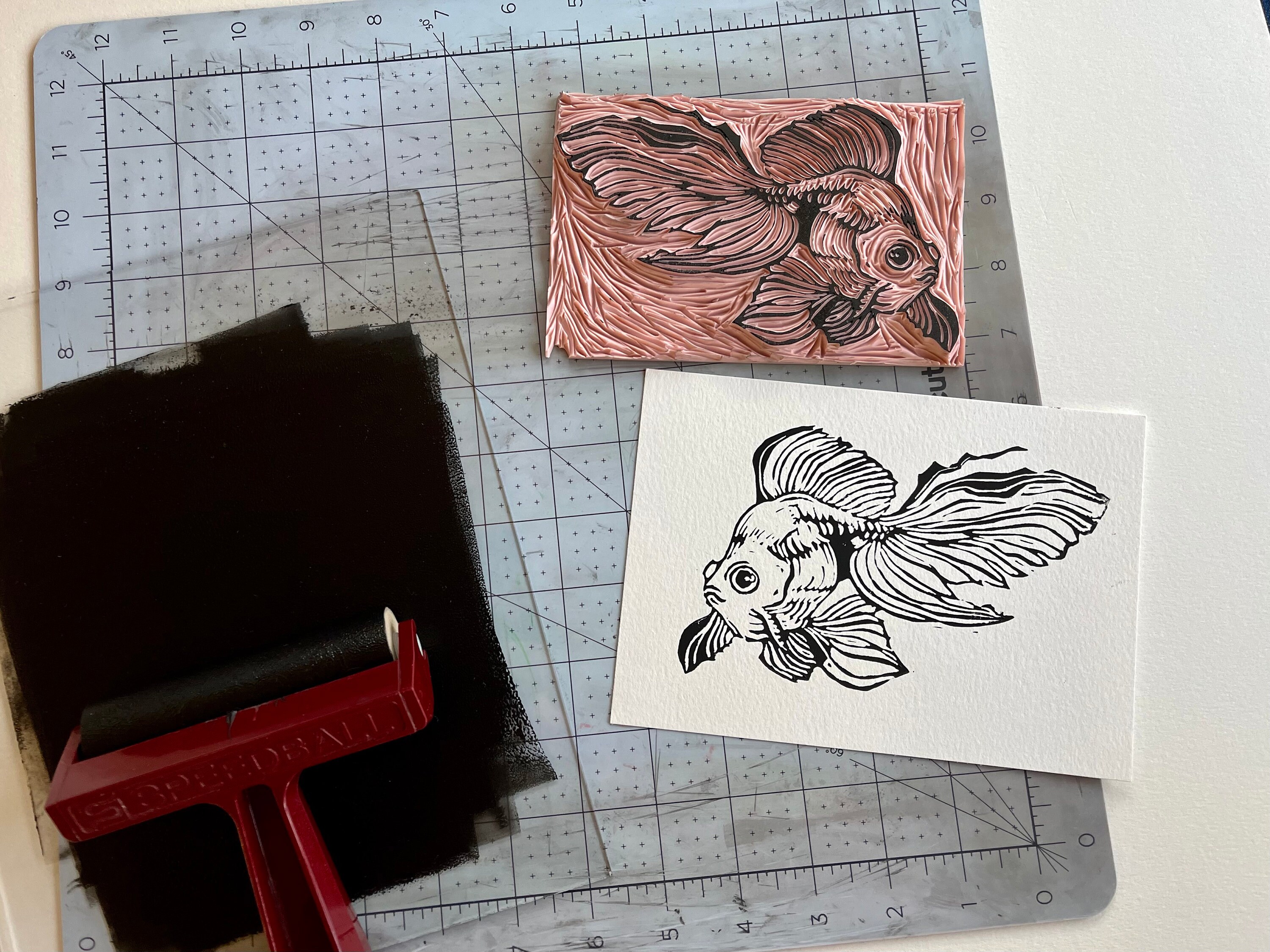 Goldfish Original Block Print, Fish Illustration, Home Decor Goldfish ...