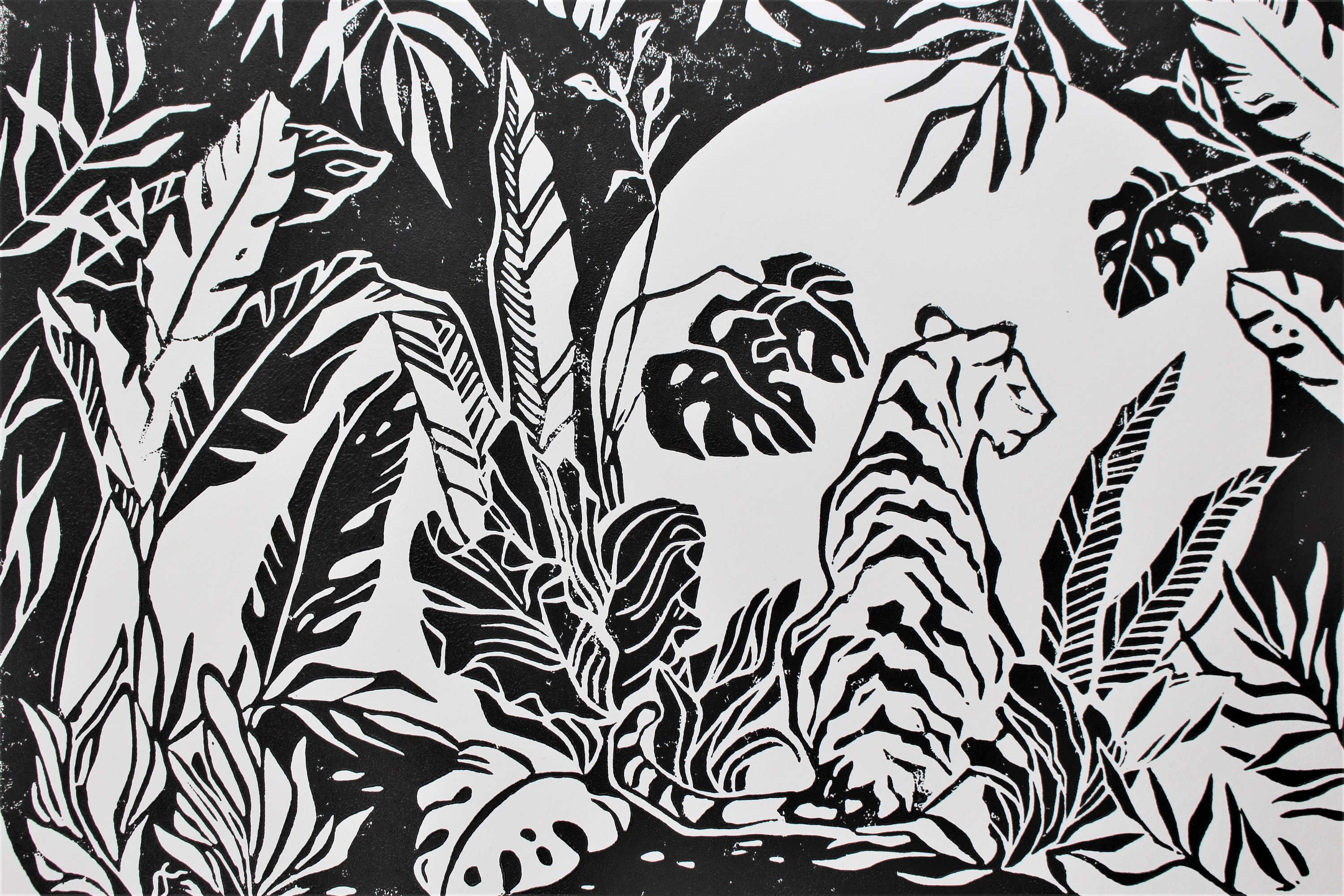 The Jungle Cat, Tiger, Original Linocut Print, Wall Art 11x14" - Etsy