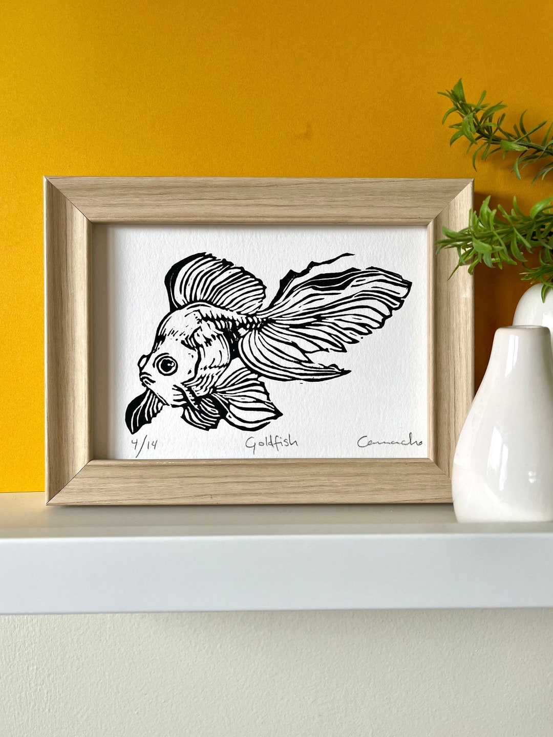 Goldfish Original Block Print, Fish Illustration, Home Decor Goldfish ...