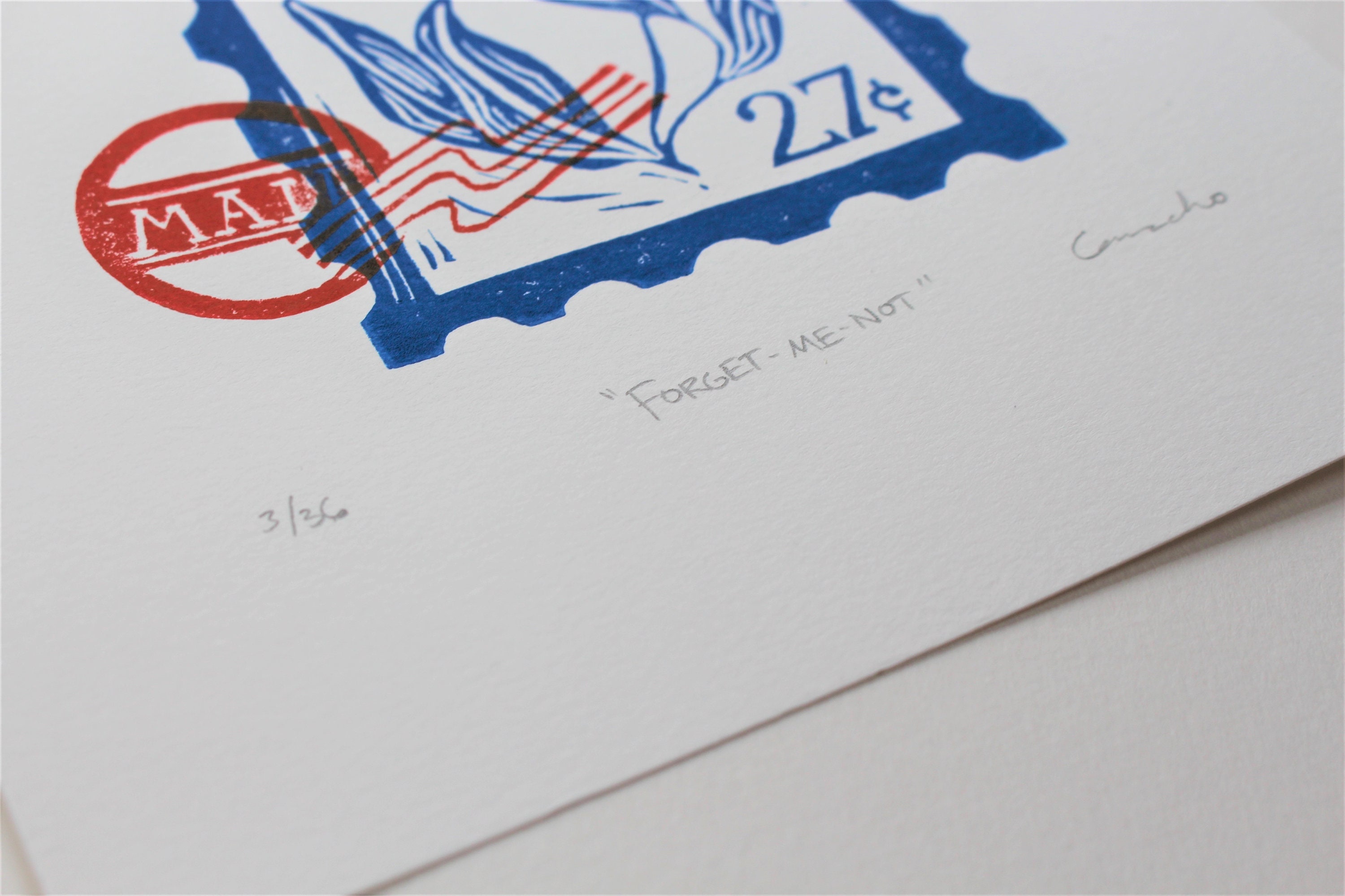 Forget-me-not Stamp, Original Linocut Print, Stamp Illustration - Etsy