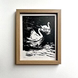 Two Swans, Original Artwork, Linocut Print, Wall Art 8x10" - Etsy