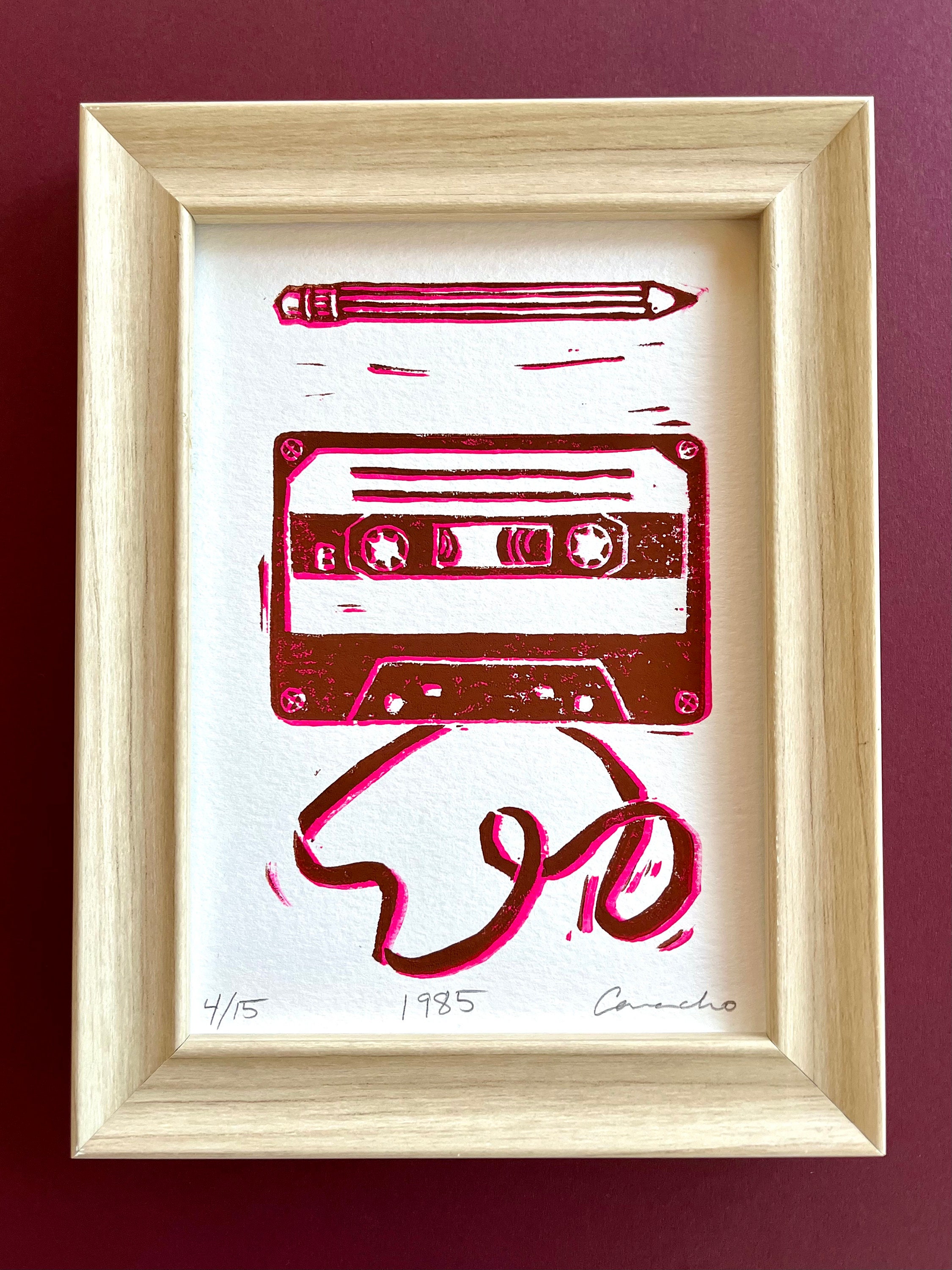 1985 - Cassette Tape Original Block Print, 80's Wall Art - Etsy