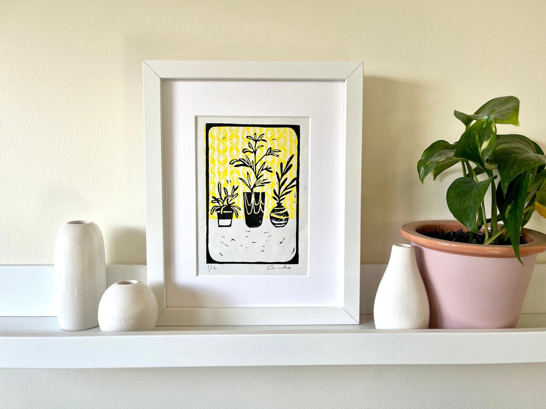 House Plants Original Block Print, Plant Wall Art - Etsy