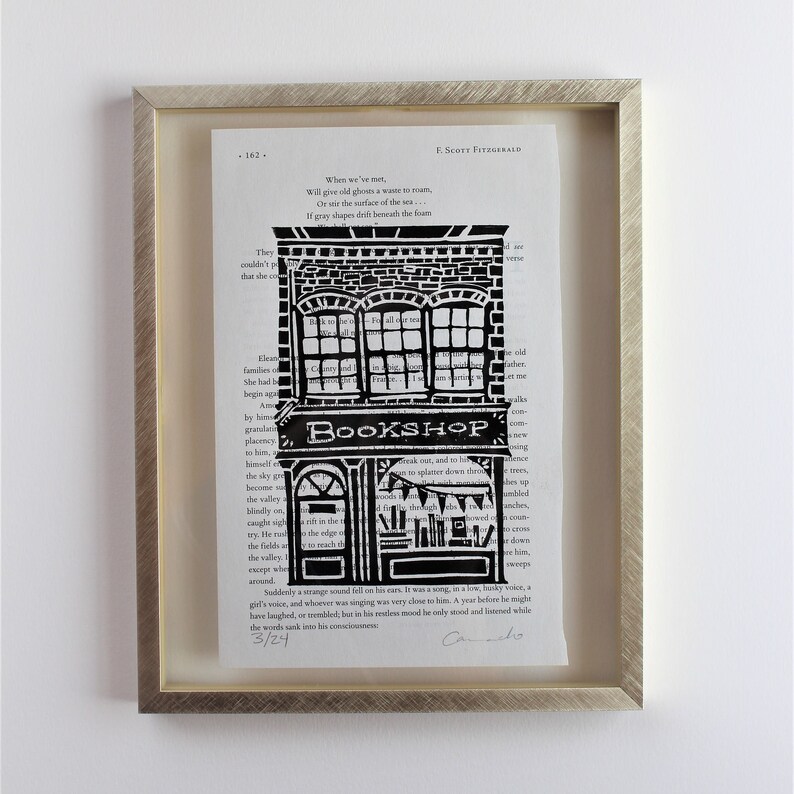Bookshop Original Block Print, Reader Wall Art - Etsy