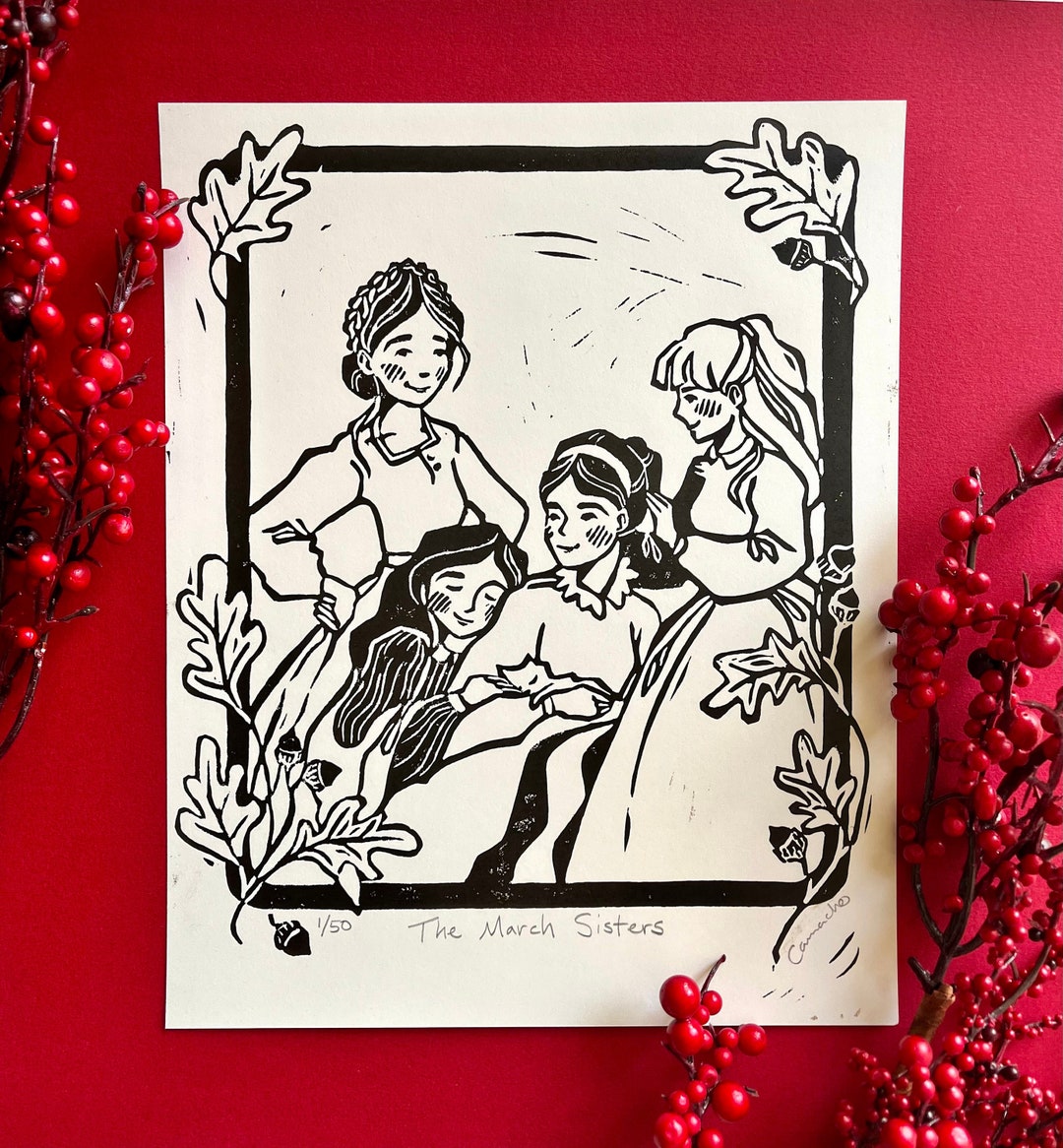 Little Women Linocut Print, the March Sisters, Classic Literature ...