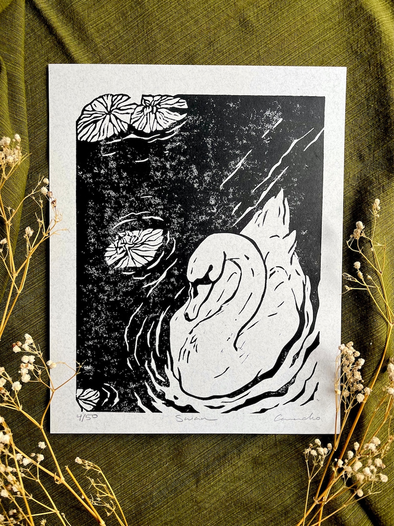 Swan, Original Artwork, Linocut Print, Wall Art 8x10 - Etsy