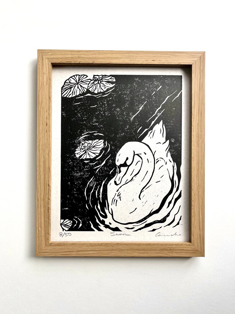 Swan, Original Artwork, Linocut Print, Wall Art 8x10" - Etsy