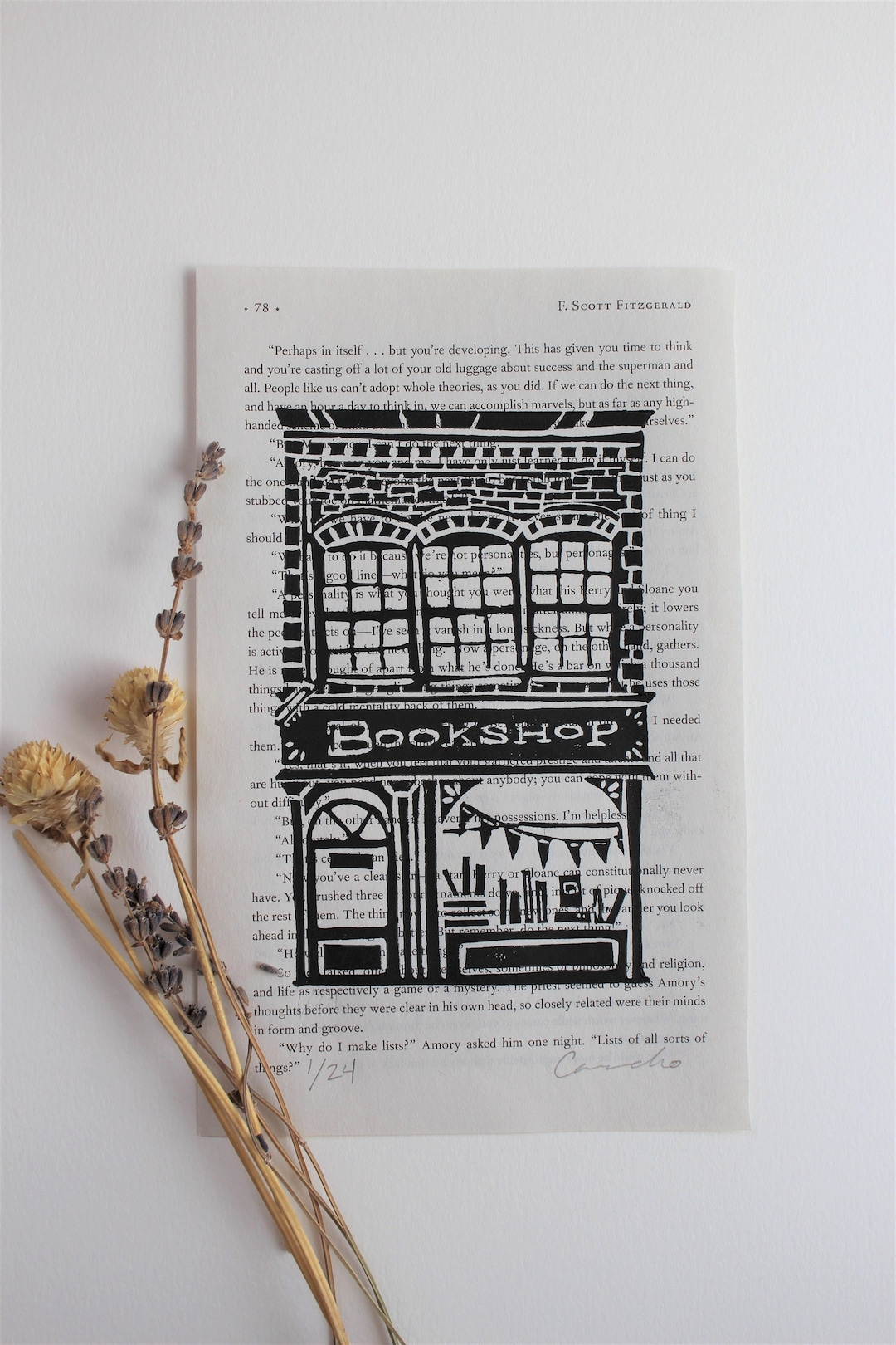 Bookshop Original Block Print, Reader Wall Art - Etsy