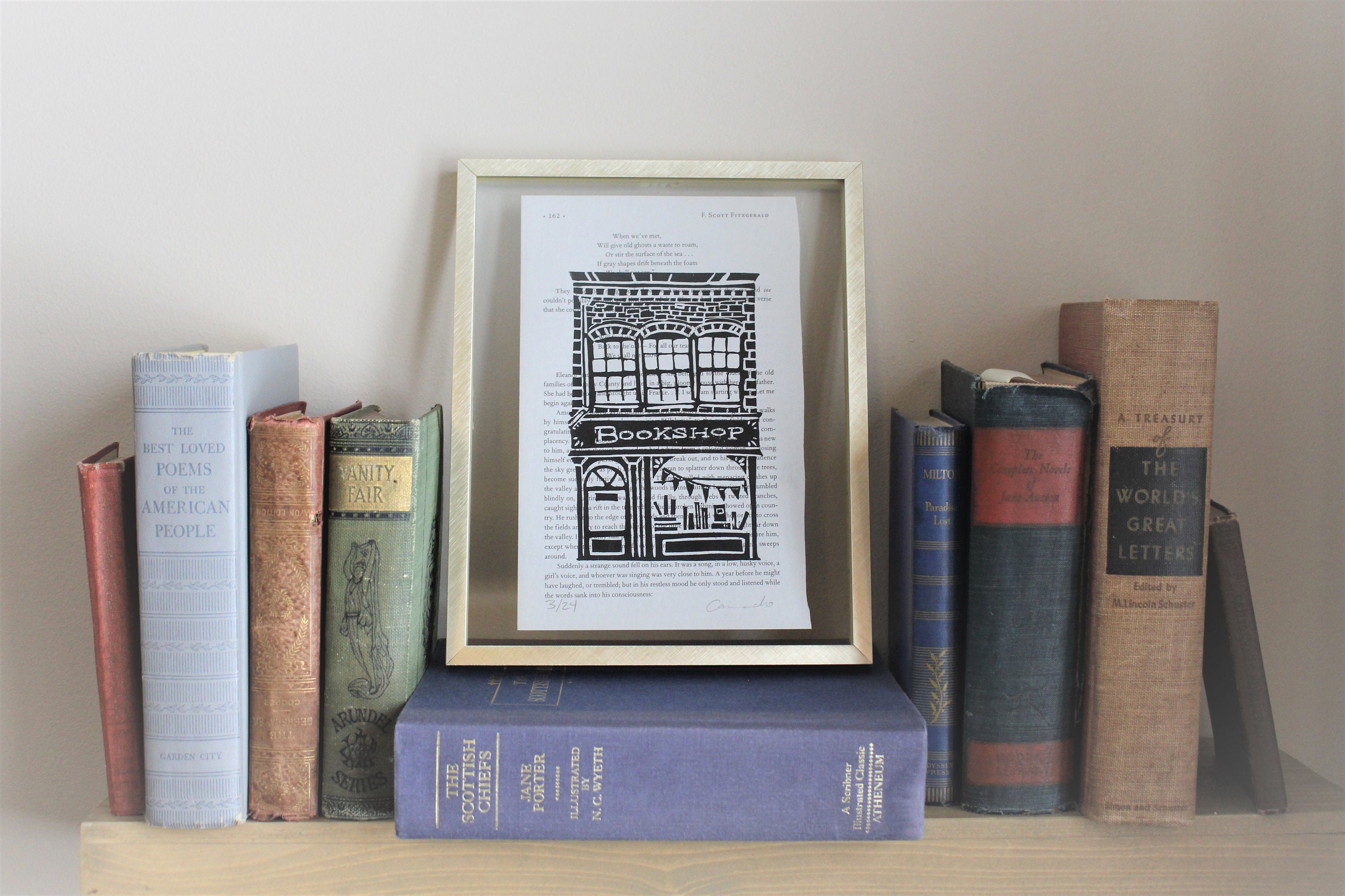 Bookshop Original Block Print, Reader Wall Art - Etsy