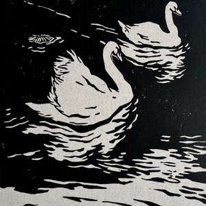 Two Swans, Original Artwork, Linocut Print, Wall Art 8x10" - Etsy