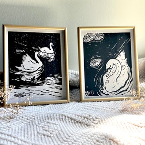 Two Swans, Original Artwork, Linocut Print, Wall Art 8x10" - Etsy