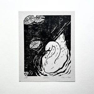 Swan, Original Artwork, Linocut Print, Wall Art 8x10" - Etsy