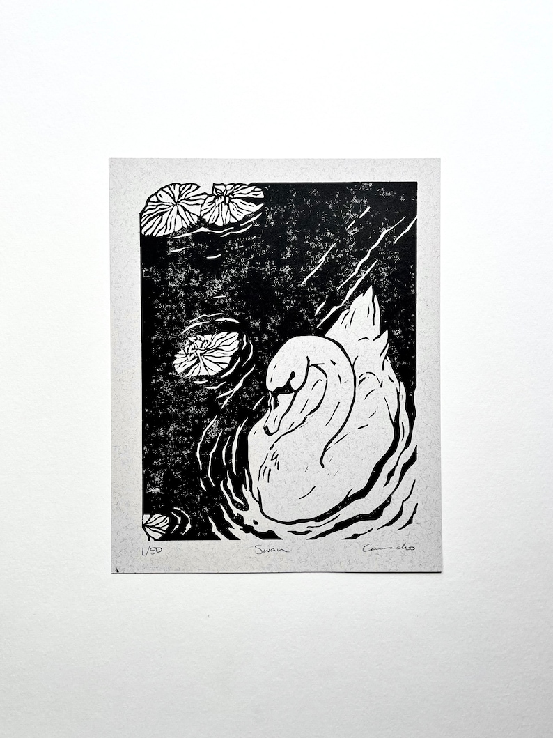 Swan, Original Artwork, Linocut Print, Wall Art 8x10" - Etsy