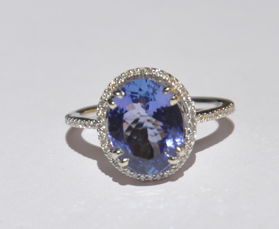 GIA Certified Natural Unheated 3.75 CT Tanzanite and Diamond Ring 14kt ...