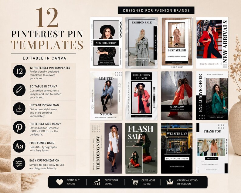 Fashion Brand Pinterest Pin Templates | Editable Canva Pins (digital ...