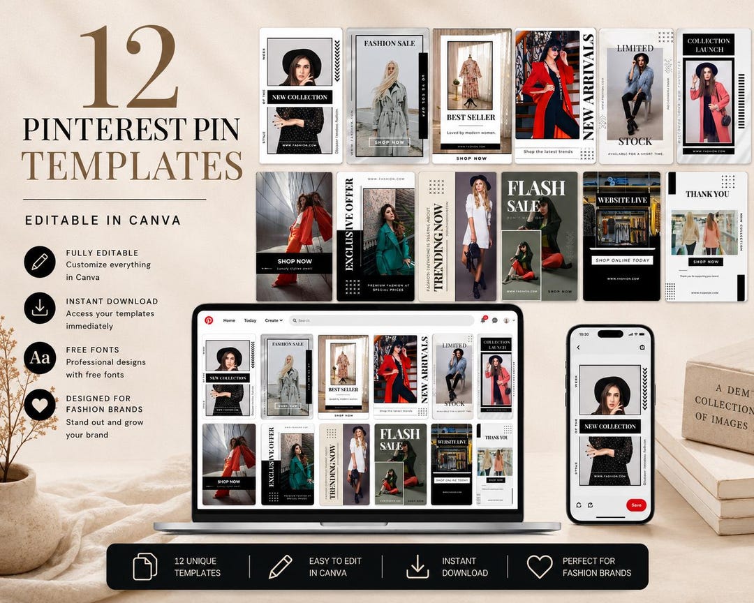 Fashion Brand Pinterest Pin Templates | Editable Canva Pins (digital ...