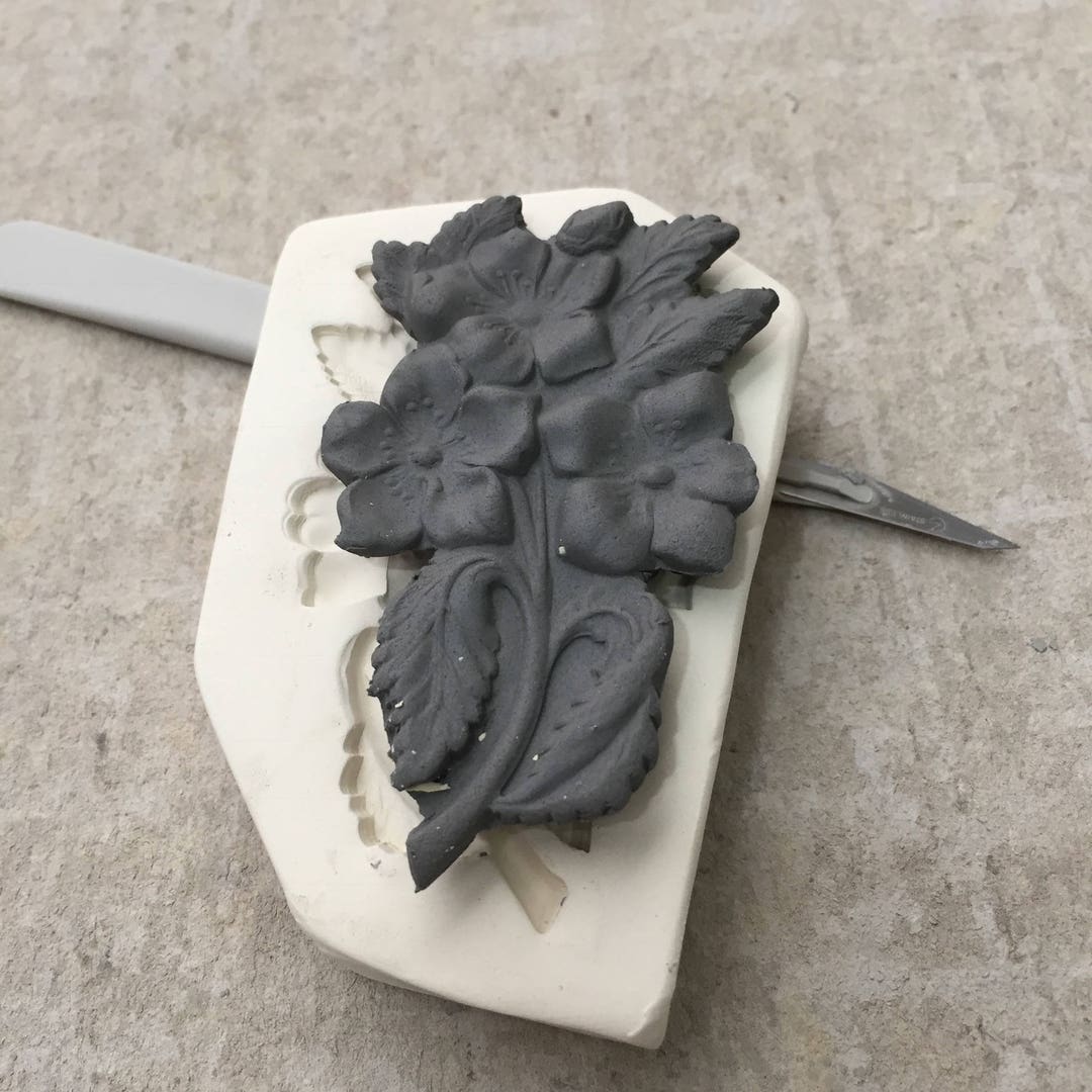 TB Clay Sprig Stamp Trio Flower Blossoms Pottery Press Mold Relief Mold ...