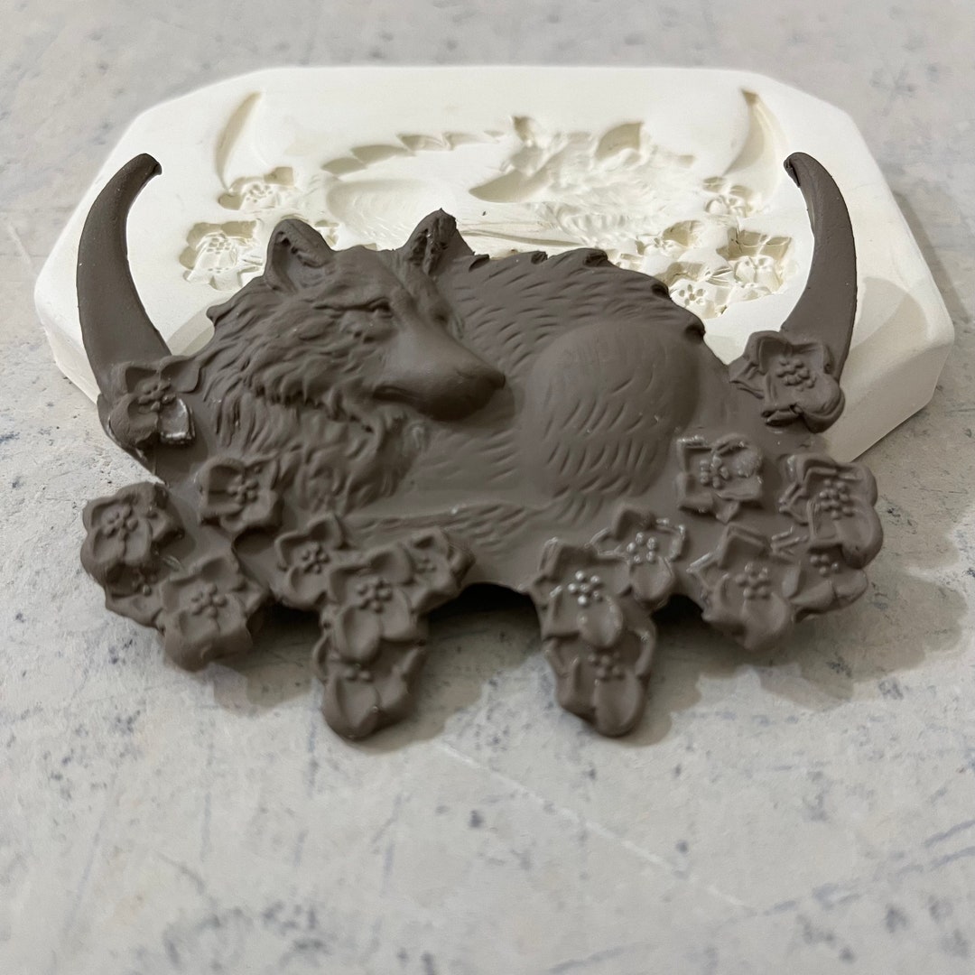 MW Wolf Moon Clay Sprig Mold Pottery Press Mold Relief Mold or Sprig ...
