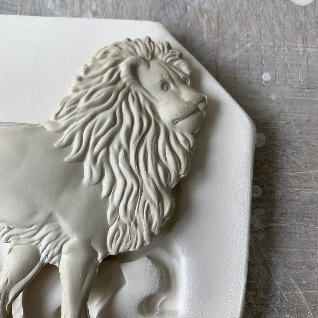 LB Large Clay Lion Leo Pottery Press Mold Relief Mold or Sprig Mold ...