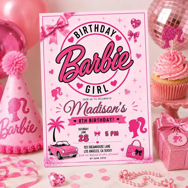Barbie Girl Birthday Invitation Template | Editable Canva Birthday ...