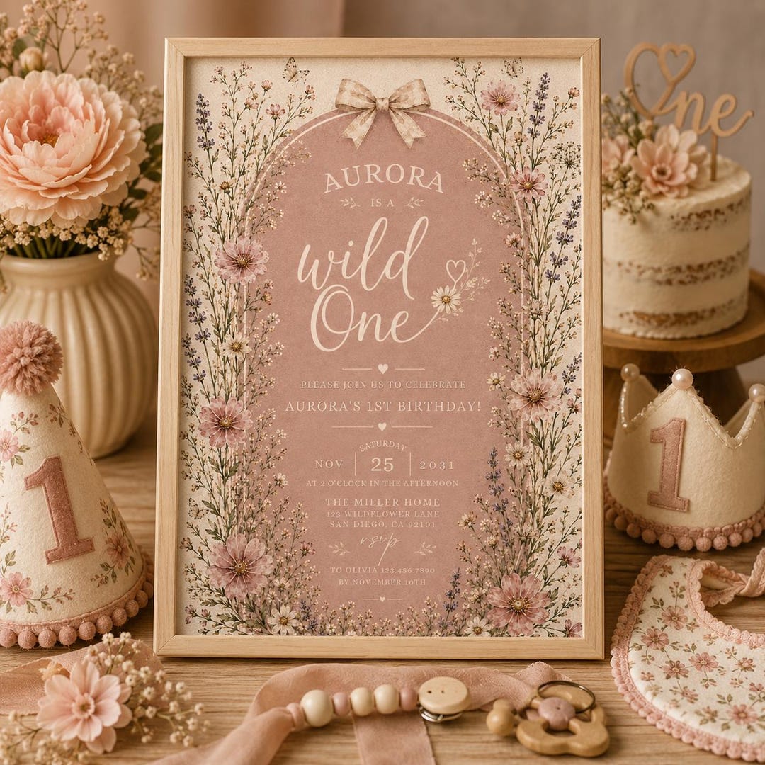 Wild One Boho Wildflower Birthday Invitation Template Girl (digital ...