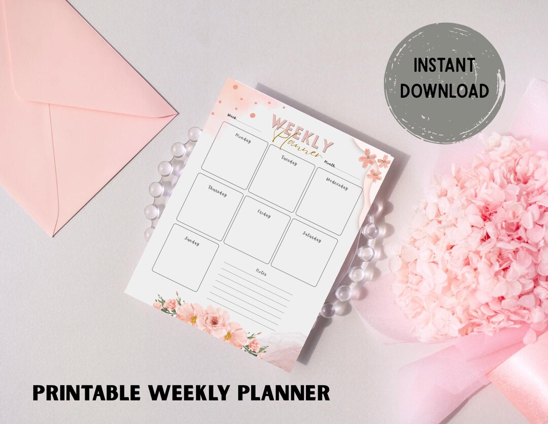 Pink Floral Weekly Planner | Minimalist Organizer (digital Download) - Etsy