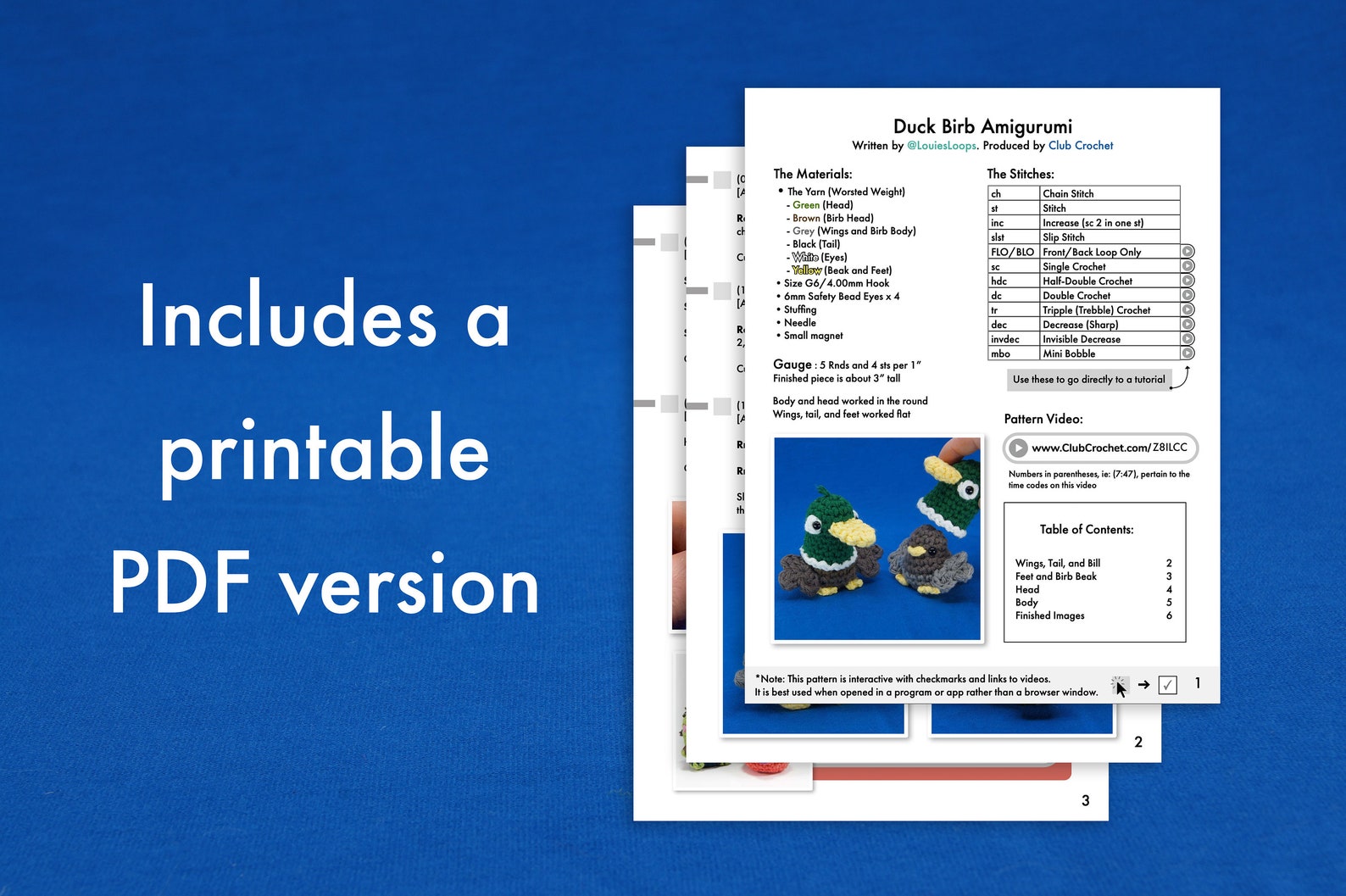 Crocheted Duck Birb secret Agent Bird PDF and Video Crochet - Etsy