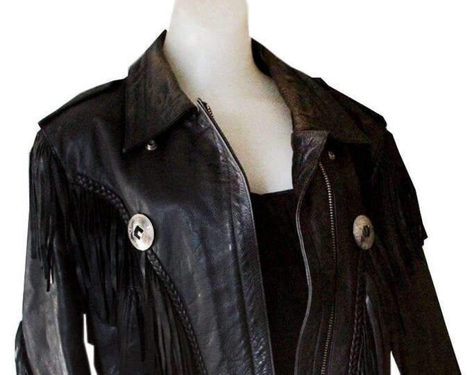 FMC Vintage Black Leather Fringe and Conch Biker Jacket - Etsy