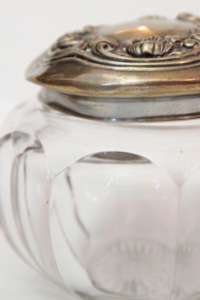 Vintage Pretty Glass Jar With Metal Lid - Etsy