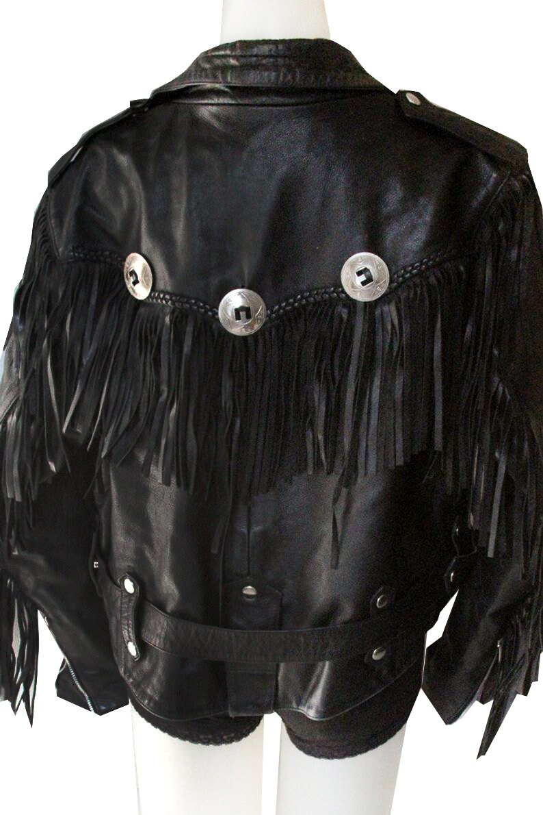 FMC Vintage Black Leather Fringe and Conch Biker Jacket - Etsy