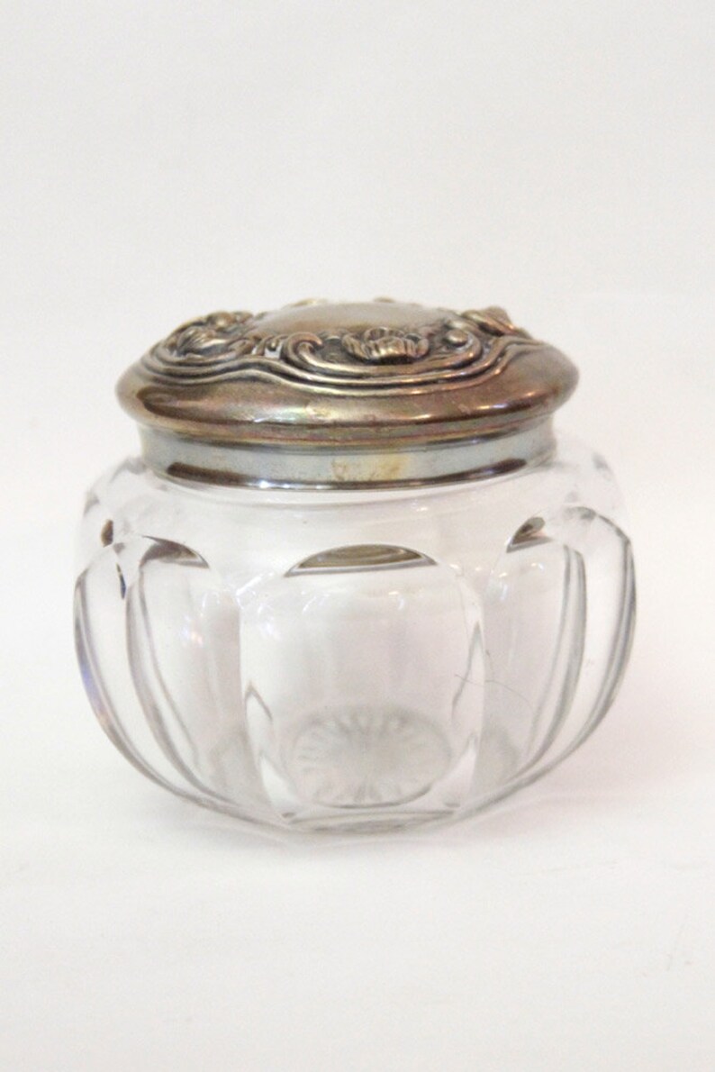 Vintage Pretty Glass Jar With Metal Lid - Etsy