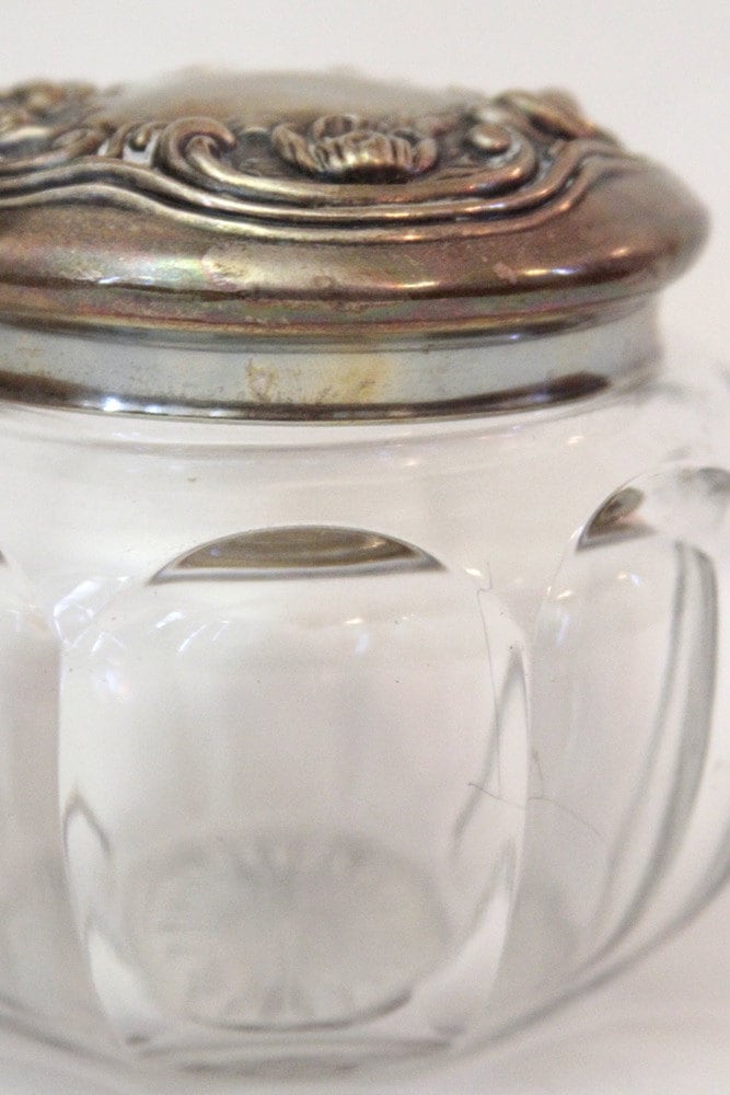 Vintage Pretty Glass Jar With Metal Lid - Etsy