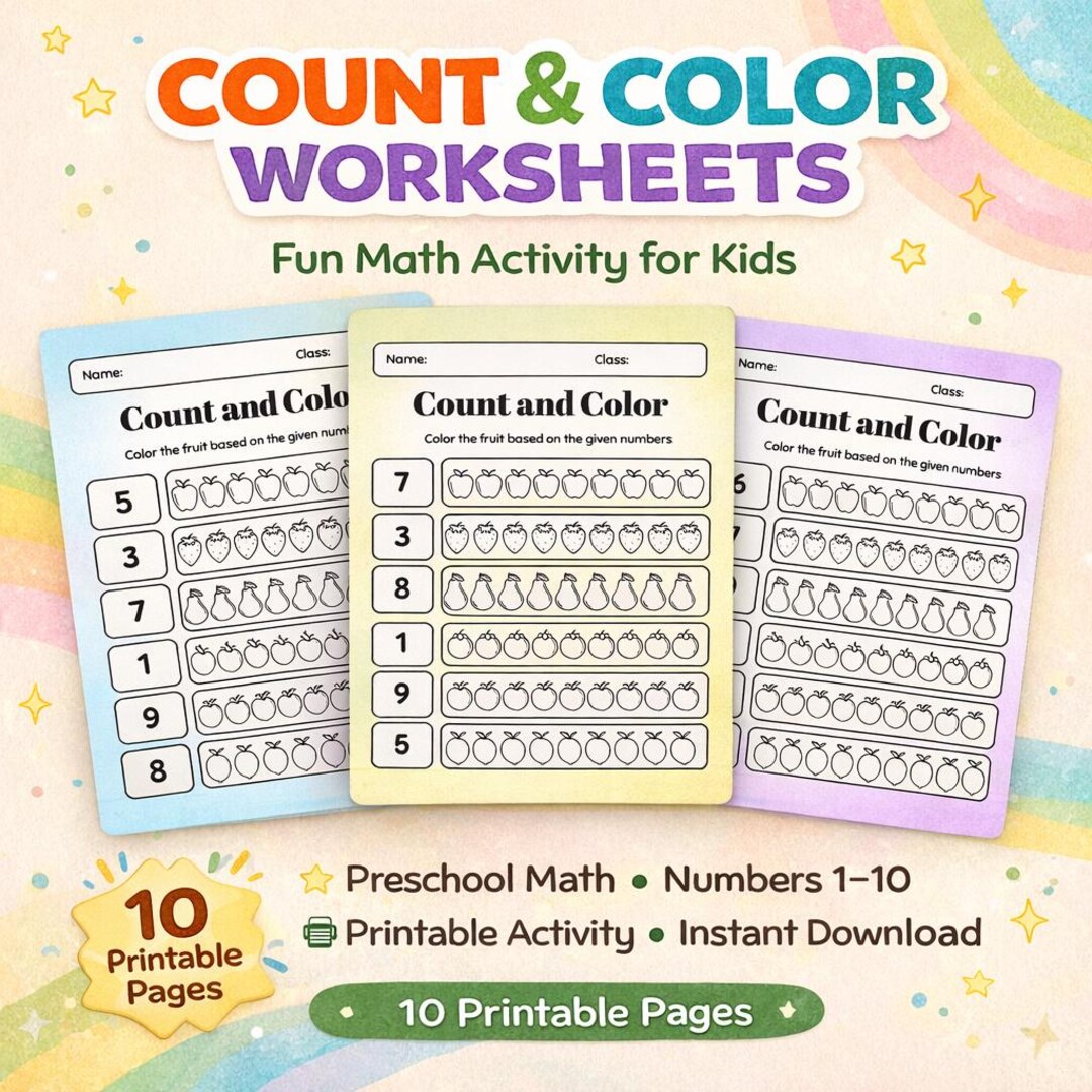 Count and Color Worksheets for Kids | Preschool Math Activity ...