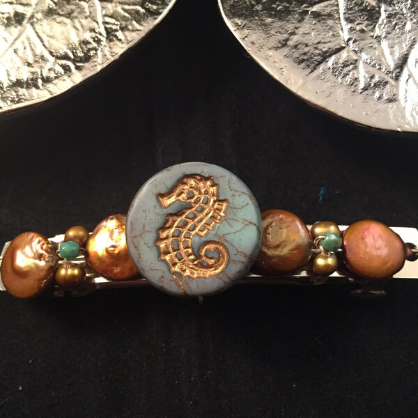 Seahorse Barrette, Fish Barrette, Freshwater Pearl Barrette, Pearl ...