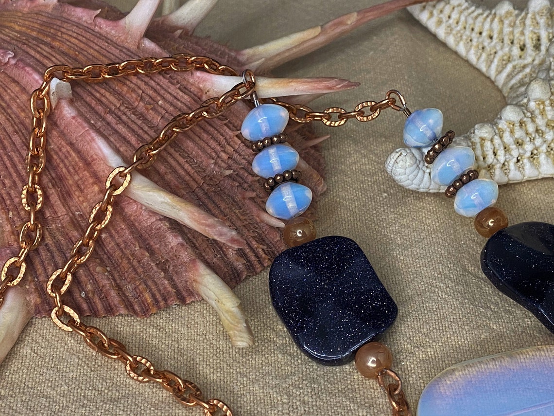 Bluestone and Opalite Necklace Copper Necklace Synthetic - Etsy