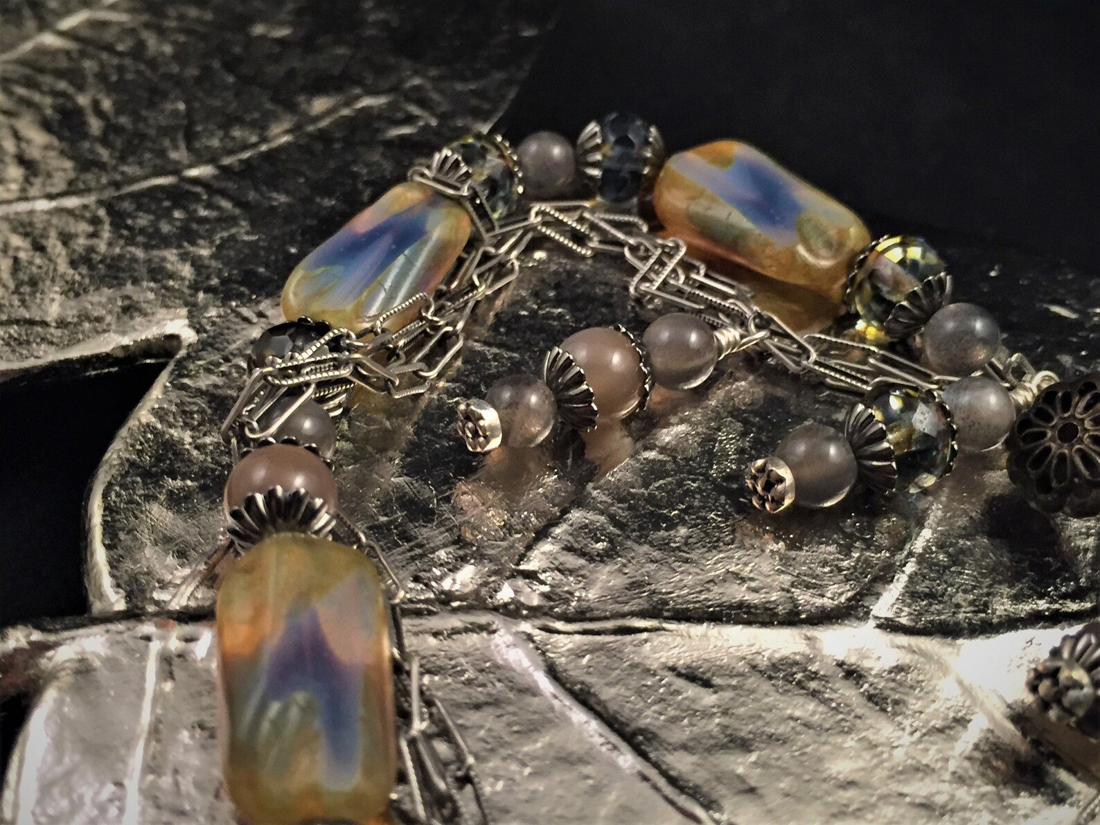 Moonstone Glass and Silver Bracelet Artisan Bracelet Multi - Etsy