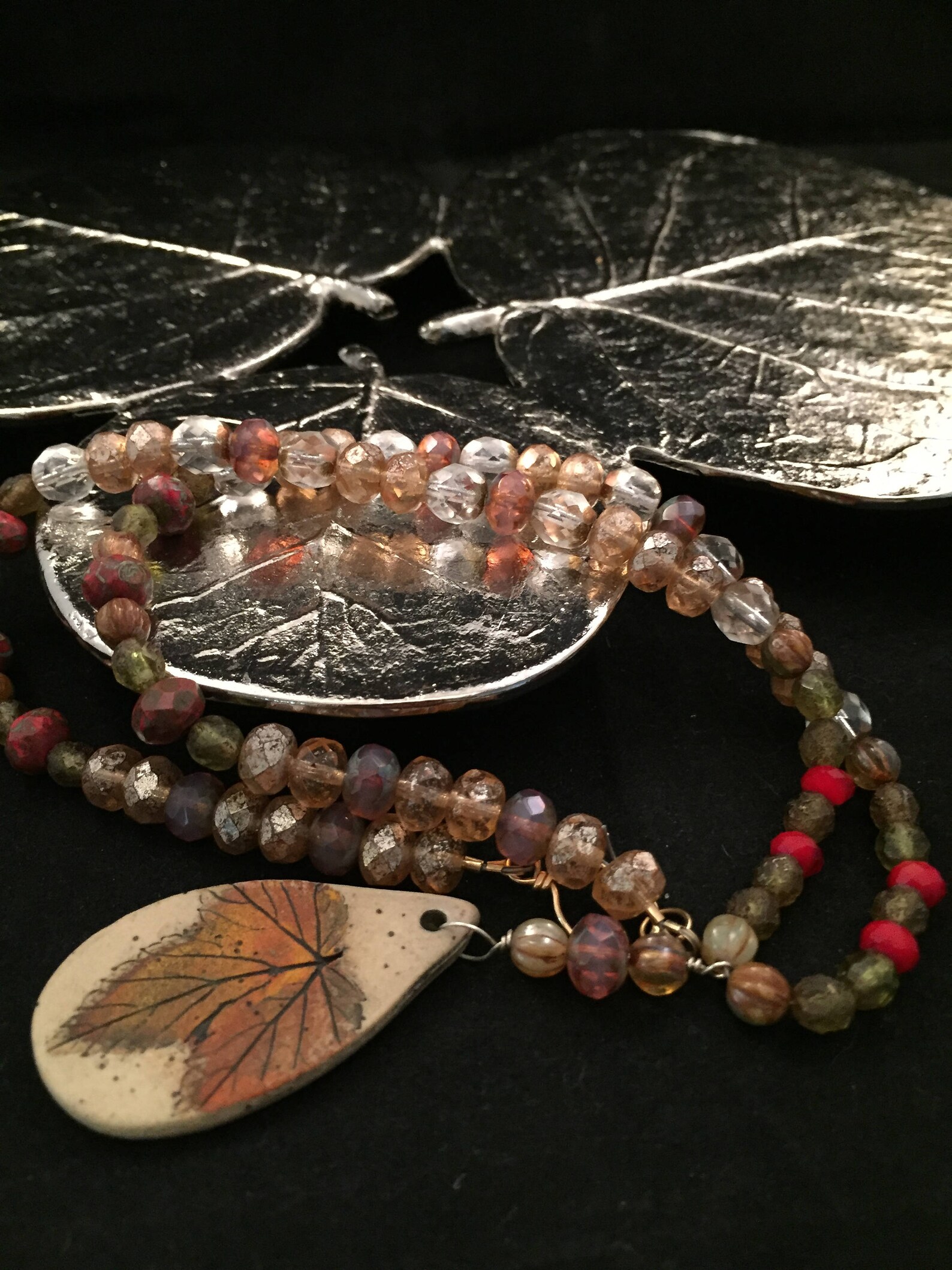 Autumn Leaf Necklace, Hand Beaded Necklace, Leaf Necklace, Fall Leaf ...