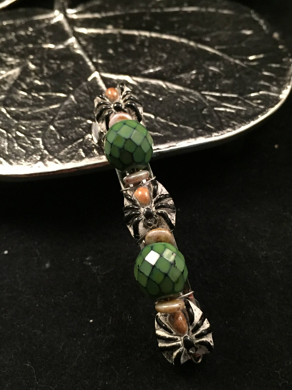 Spider Barrette Hand Beaded Spider Hair Clip Green Hair - Etsy