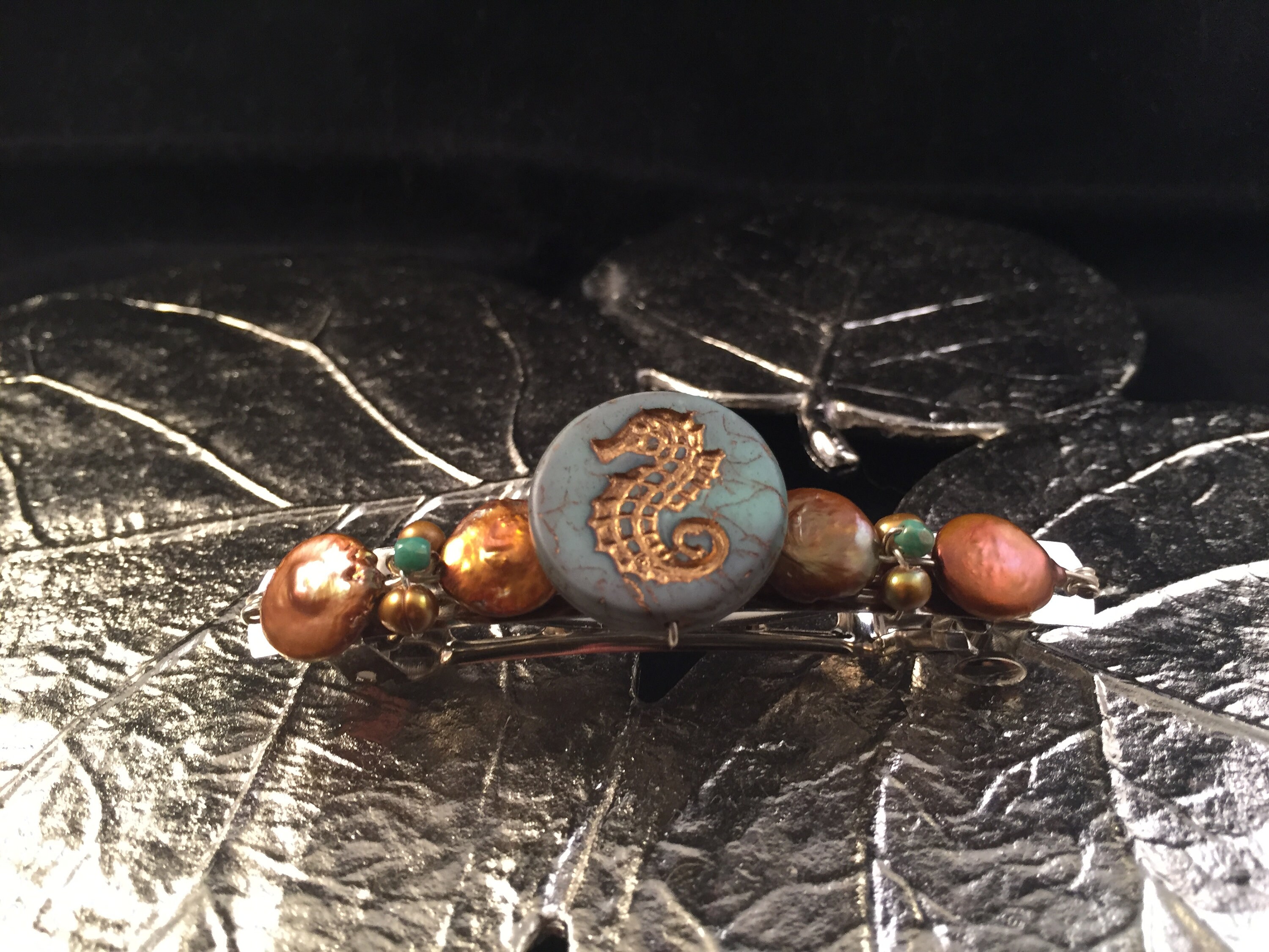 Seahorse Barrette Fish Barrette Freshwater Pearl Barrette - Etsy