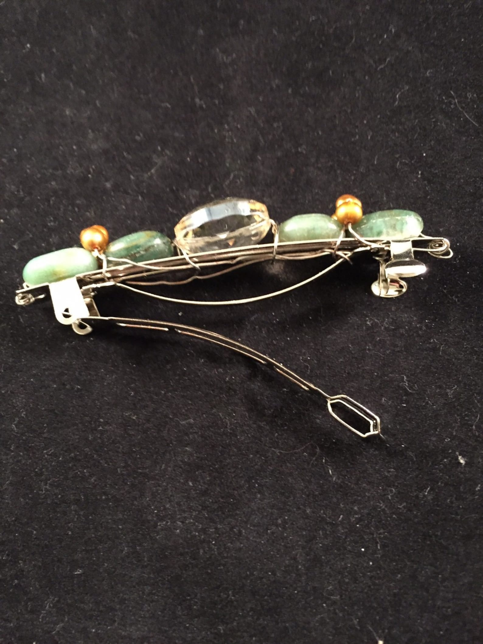 Green Stone Barrette, Hand Beaded Stone Hair Clip, Green Barrette ...