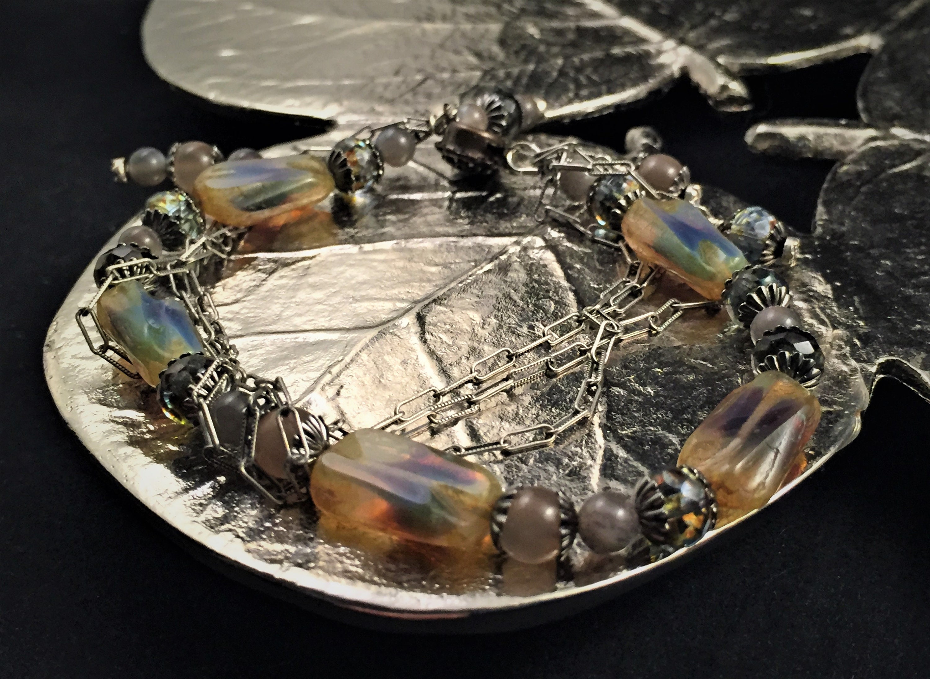 Moonstone Glass and Silver Bracelet Artisan Bracelet Multi - Etsy